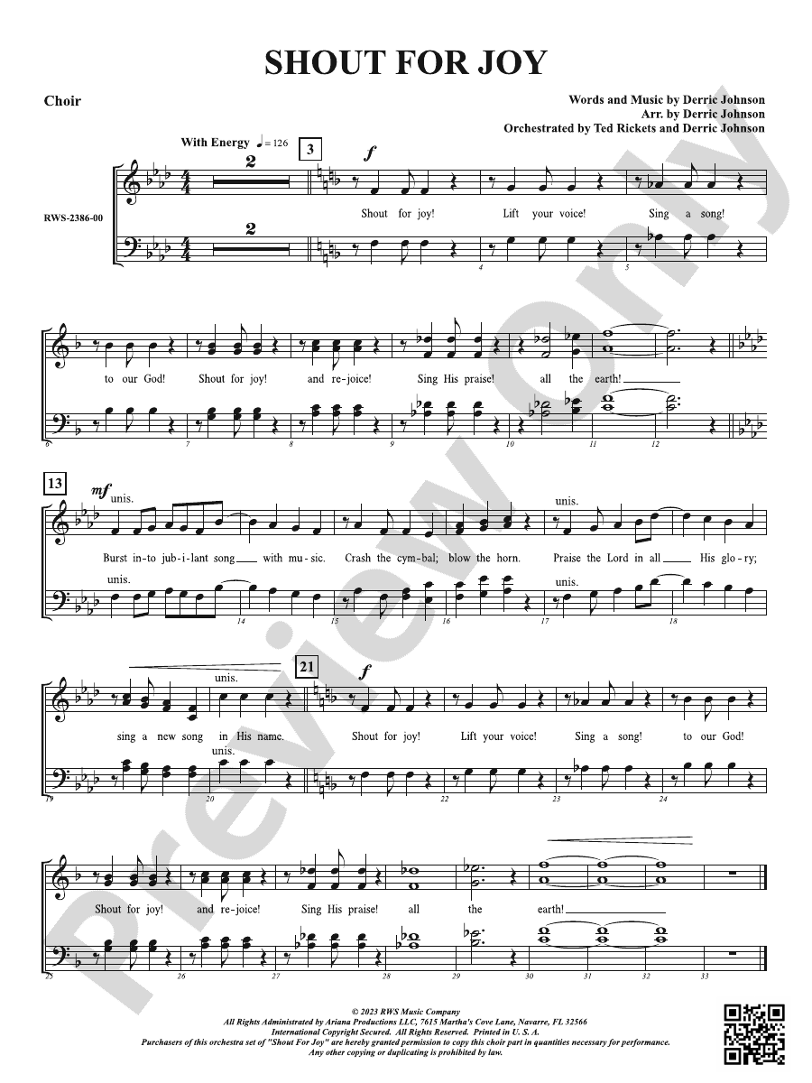 Shout for Joy: Choir: Choir Part: Derric Johnson - Digital Sheet Music ...