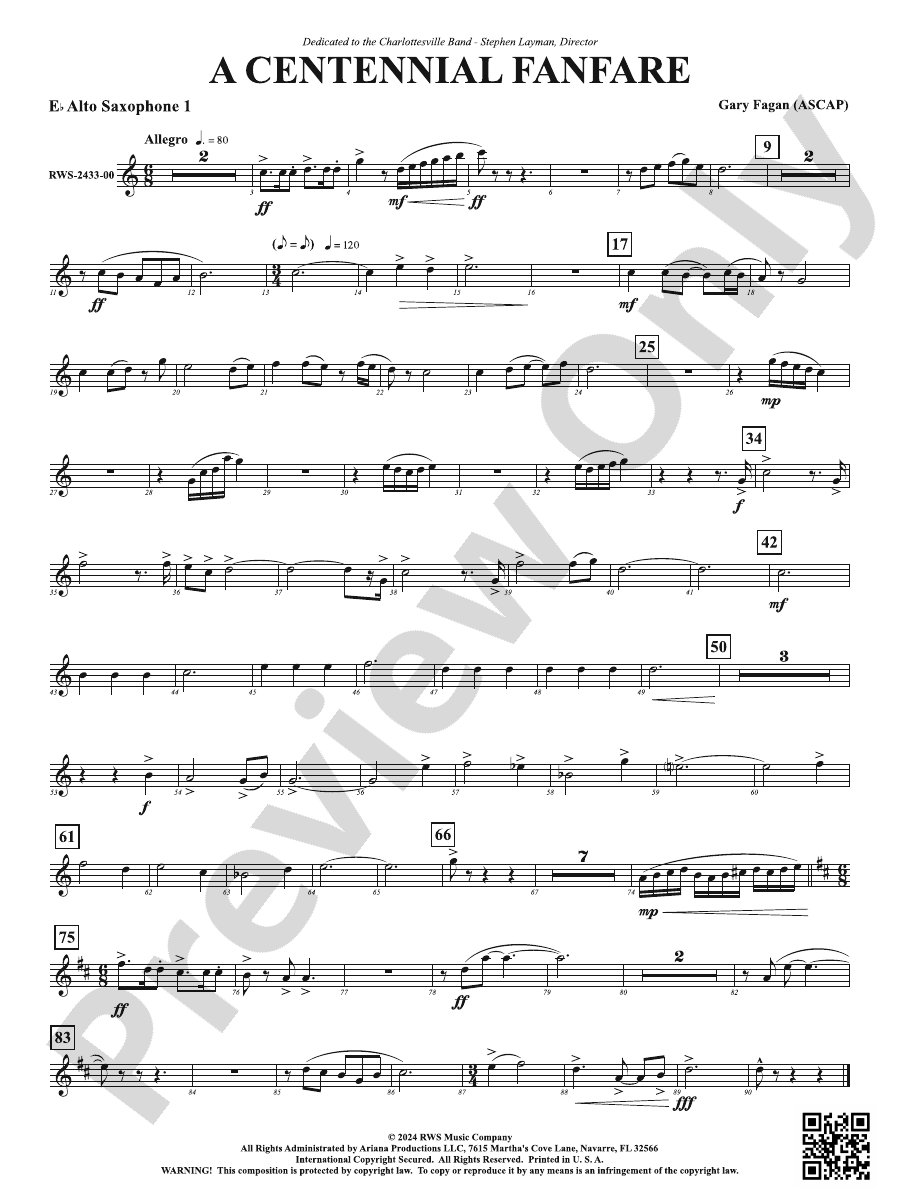 Centennial Fanfare: 1st E-flat Alto Saxophone: 1st E-flat Alto ...