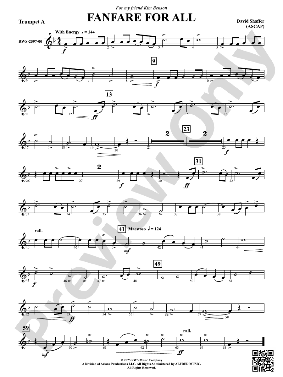 Fanfare For All: Trumpet A: Trumpet A Part: David Shaffer - Digital ...