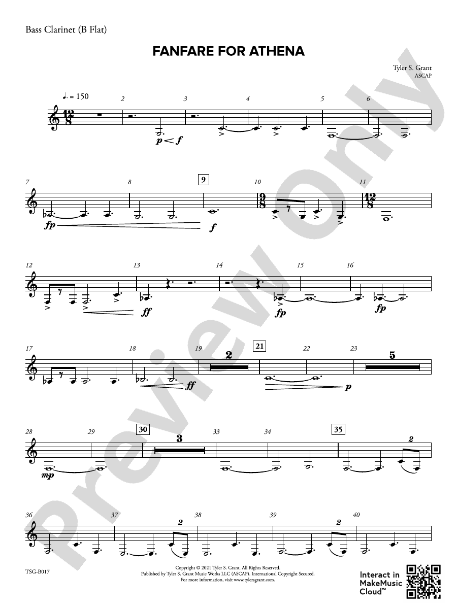 Fanfare for Athena: Bass Clarinet: Bass Clarinet Part - Digital Sheet ...
