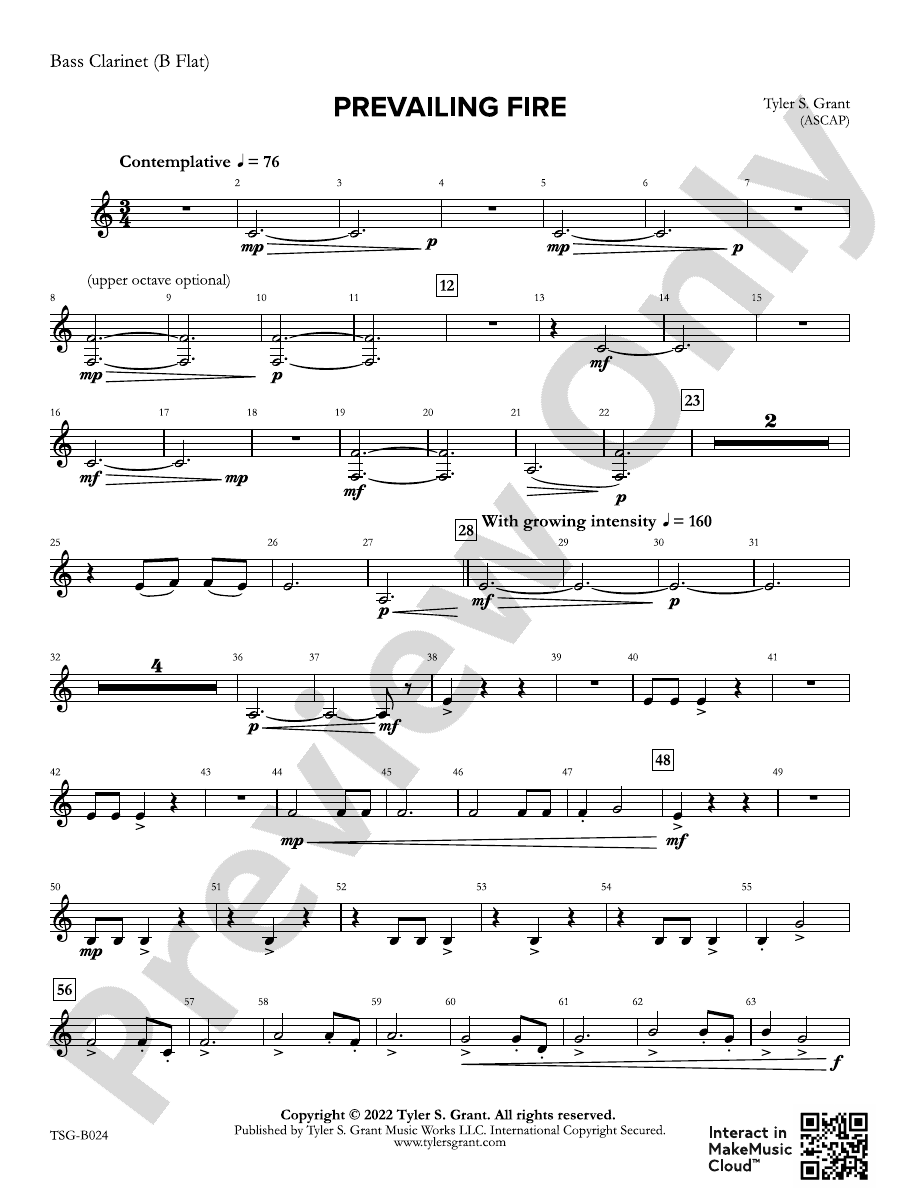 Prevailing Fire: Bass Clarinet: Bass Clarinet Part - Digital Sheet ...