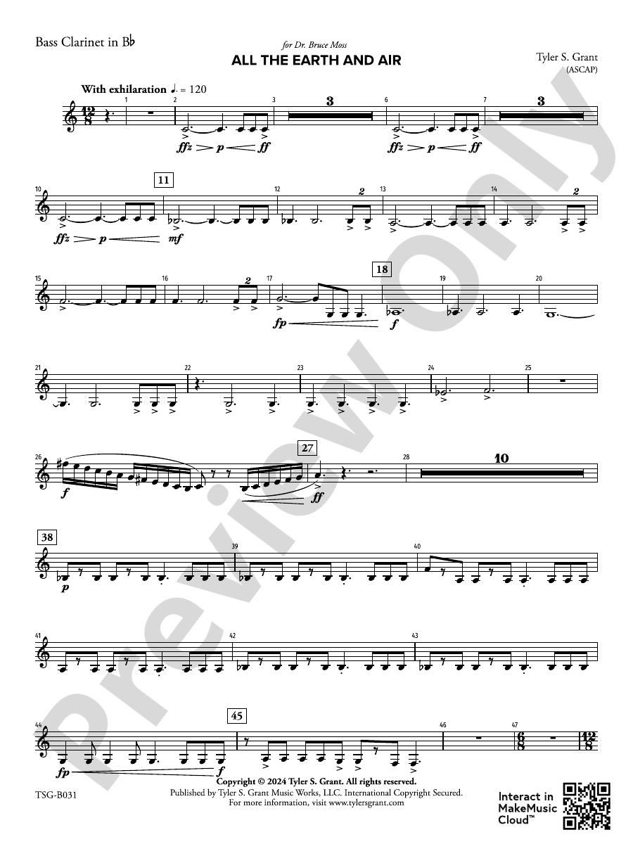 All the Earth and Air: B-flat Bass Clarinet: B-flat Bass Clarinet Part ...