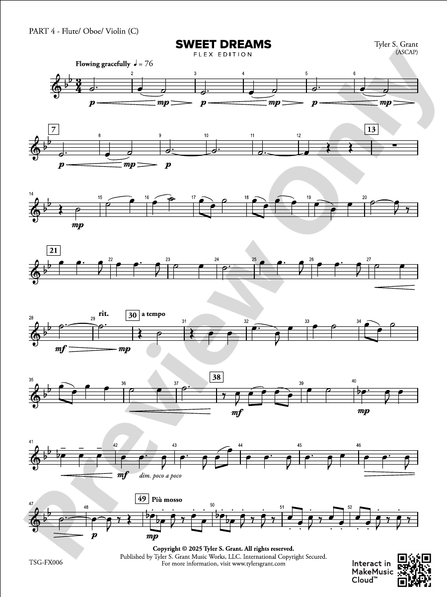 Sweet Dreams: Part 4 - Flute/Oboe/Violin (C): Part 4 - Flute/Oboe/Violin (C) Part: Tyler S ...