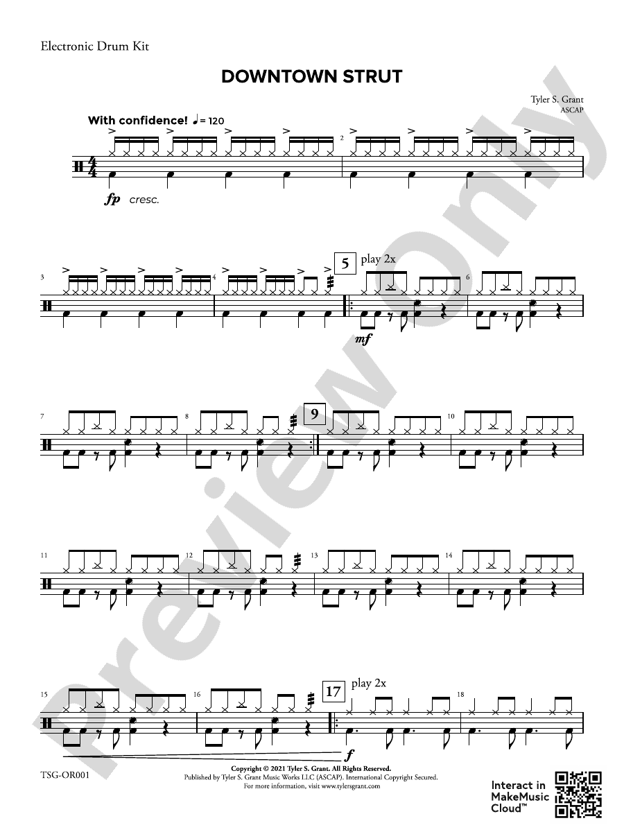 Downtown Strut: Drumset: Drumset Part - Digital Sheet Music Download